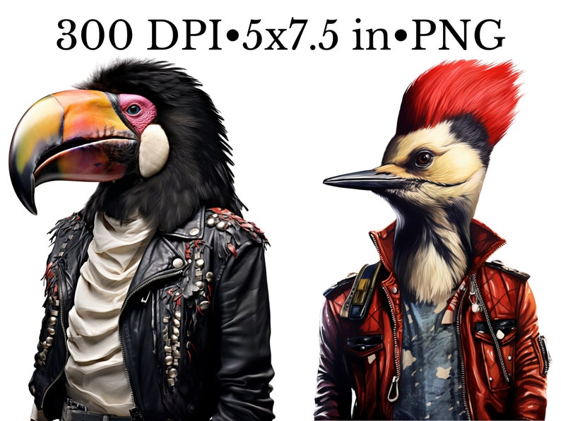 Rockstar Bird Clipart Bundle: Punk Rock Animal Pngs (digital Download ...