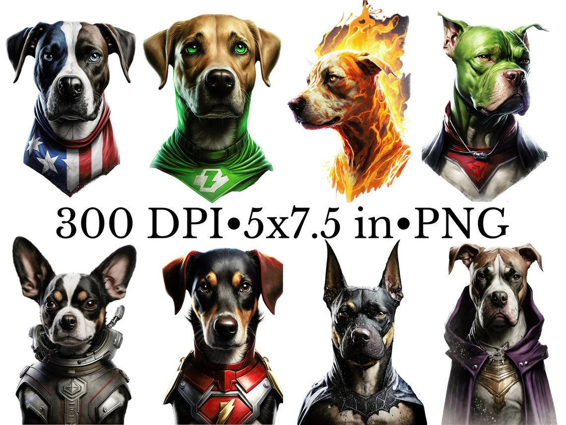 Superhero Dogs Clipart Bundle, Watercolor Art, Human Animal PNG ...