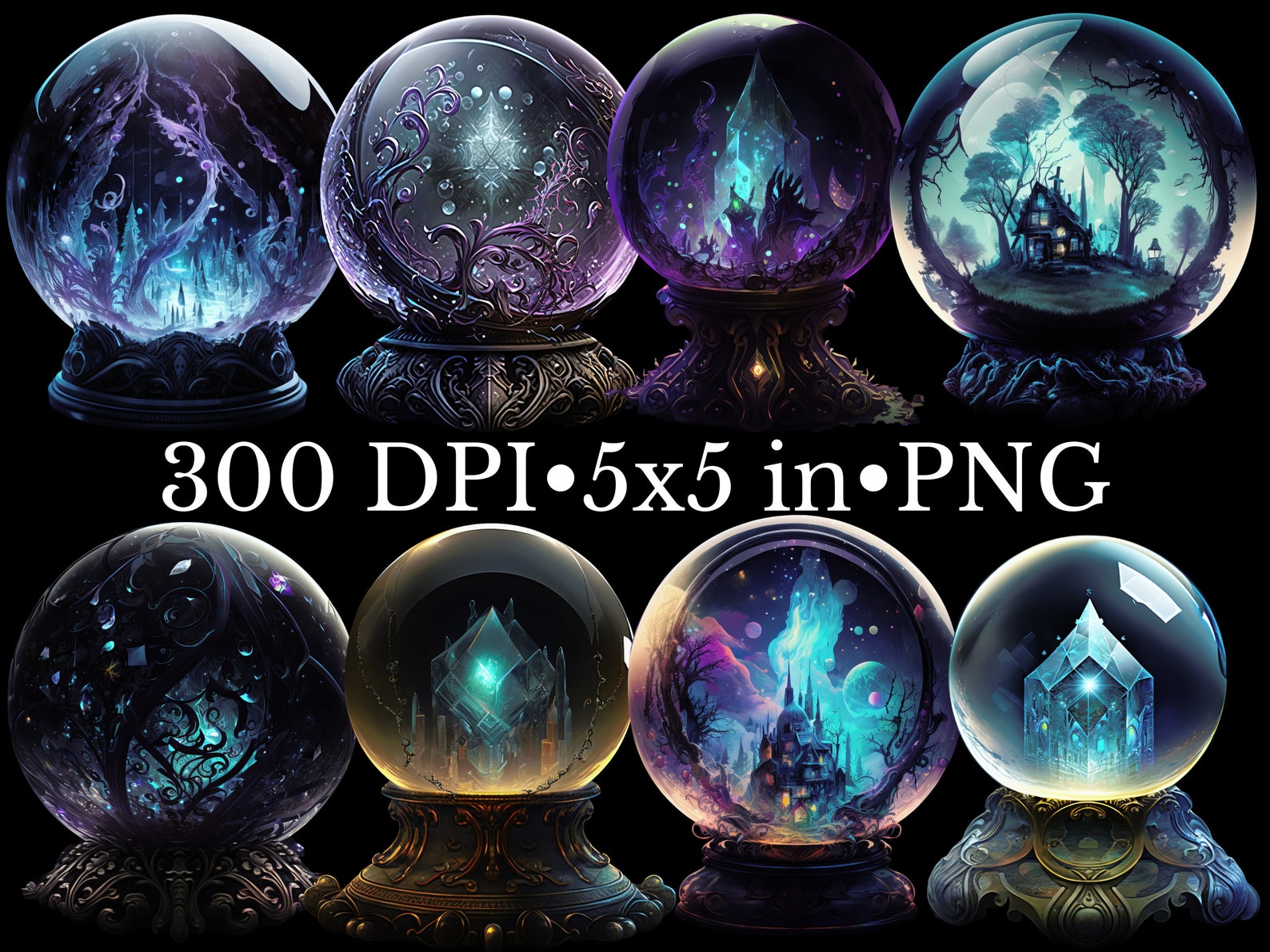 Crystal Ball Clipart Bundle, Watercolor PNG, RPG Item Art Transparent ...