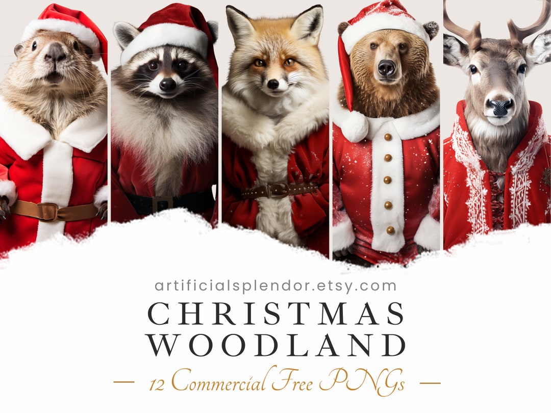 Christmas Woodland Animal Clipart Bundle Watercolor Santa Forest Animal ...