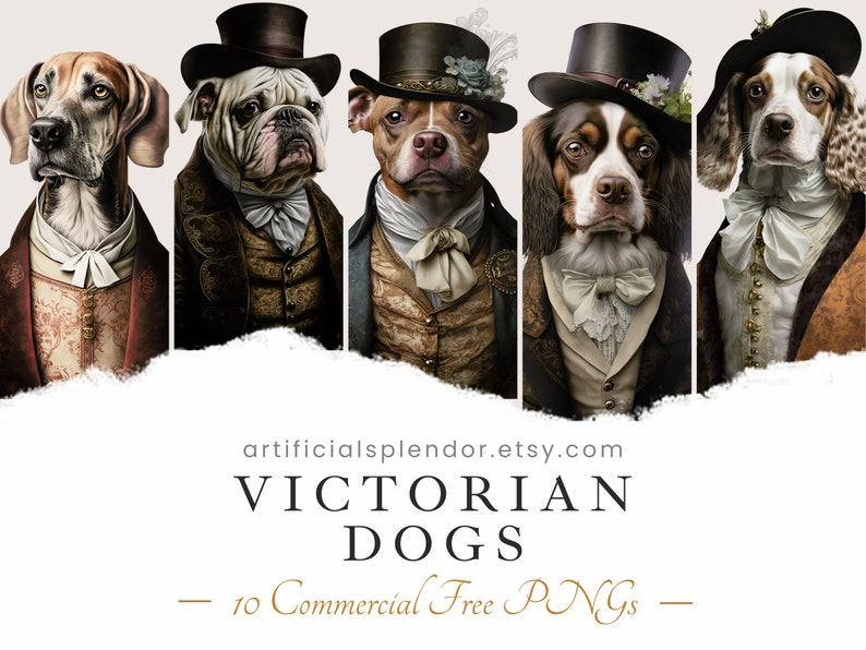 Victorian Dog Clipart Bundle, Watercolor Art, Human Animal PNG, Digital ...
