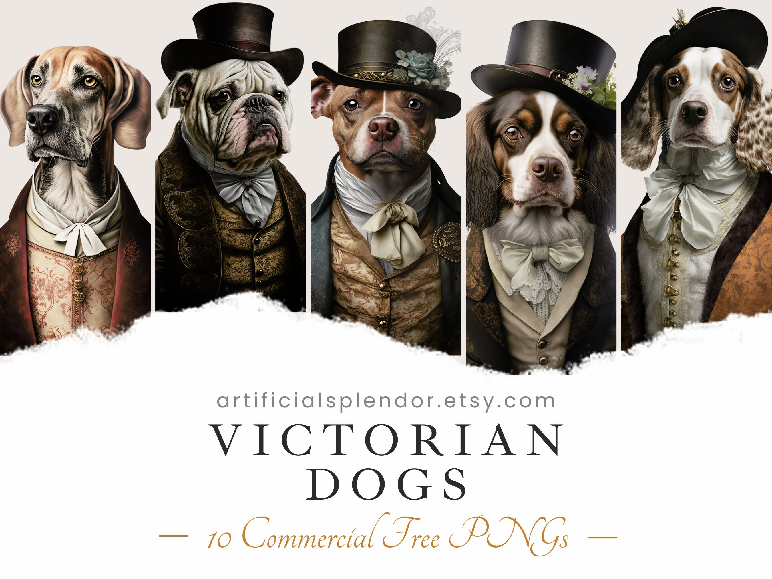 Victorian Dog Clipart Bundle, Watercolor Art, Human Animal PNG, Digital ...