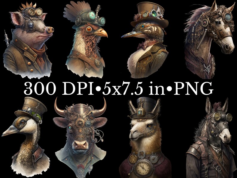 Steampunk Farm Animal Clipart Bundle Pngs With Transparent - Etsy