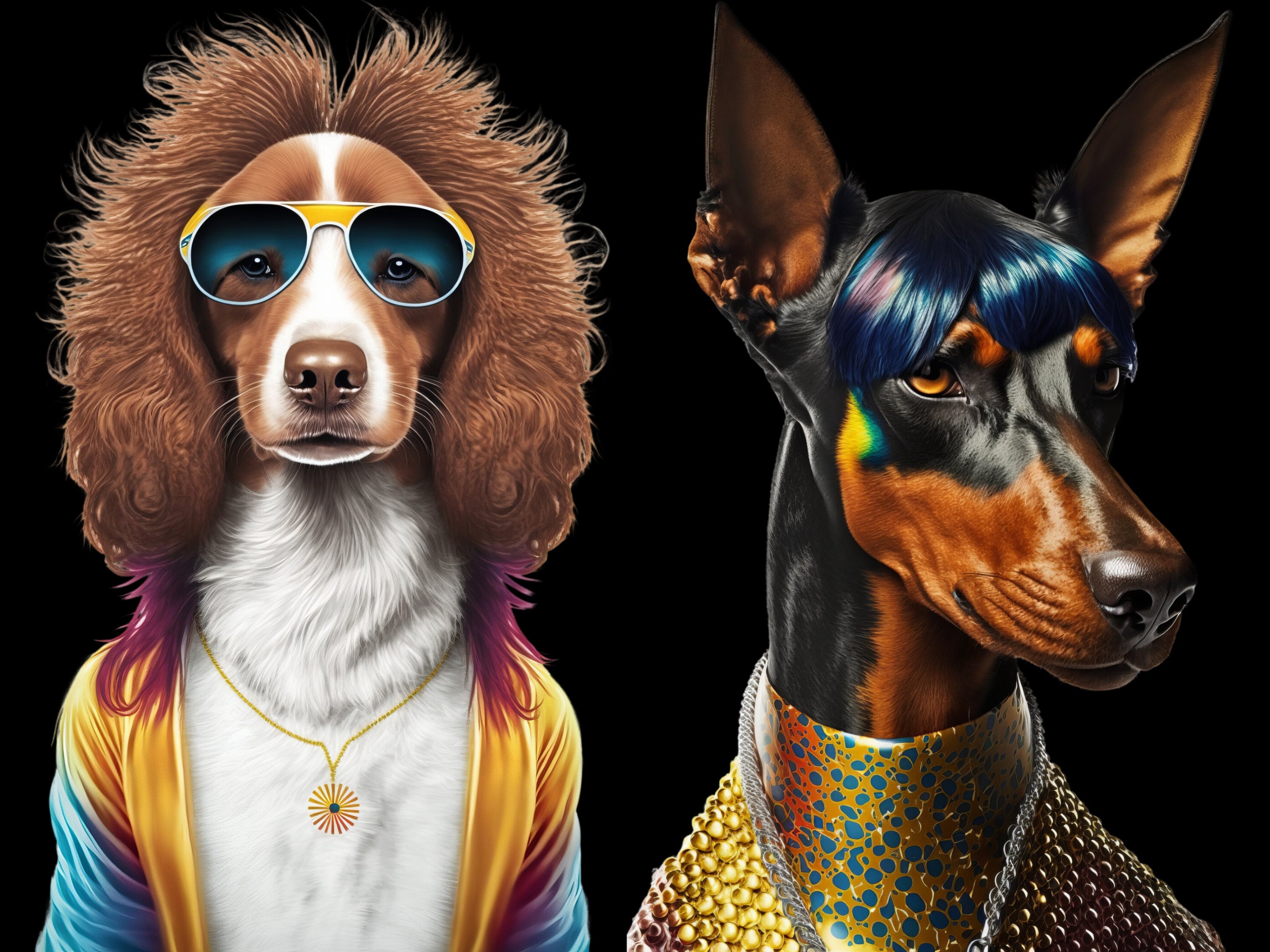 Disco Dog Clipart Bundle, 1970's Watercolor Art Animal PNG Digital ...