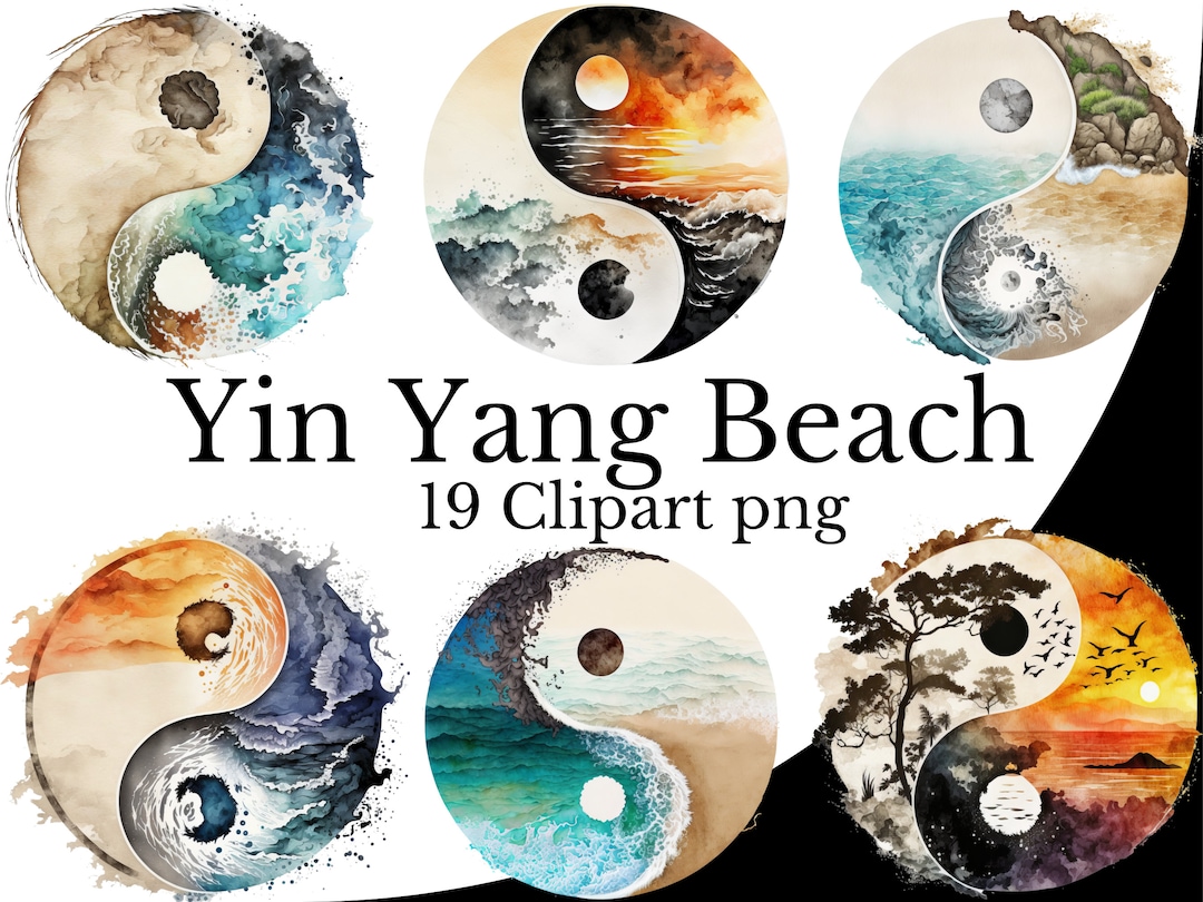 Beach Yin Yang Clipart Bundle, Digital Watercolor PNG, Transparent ...