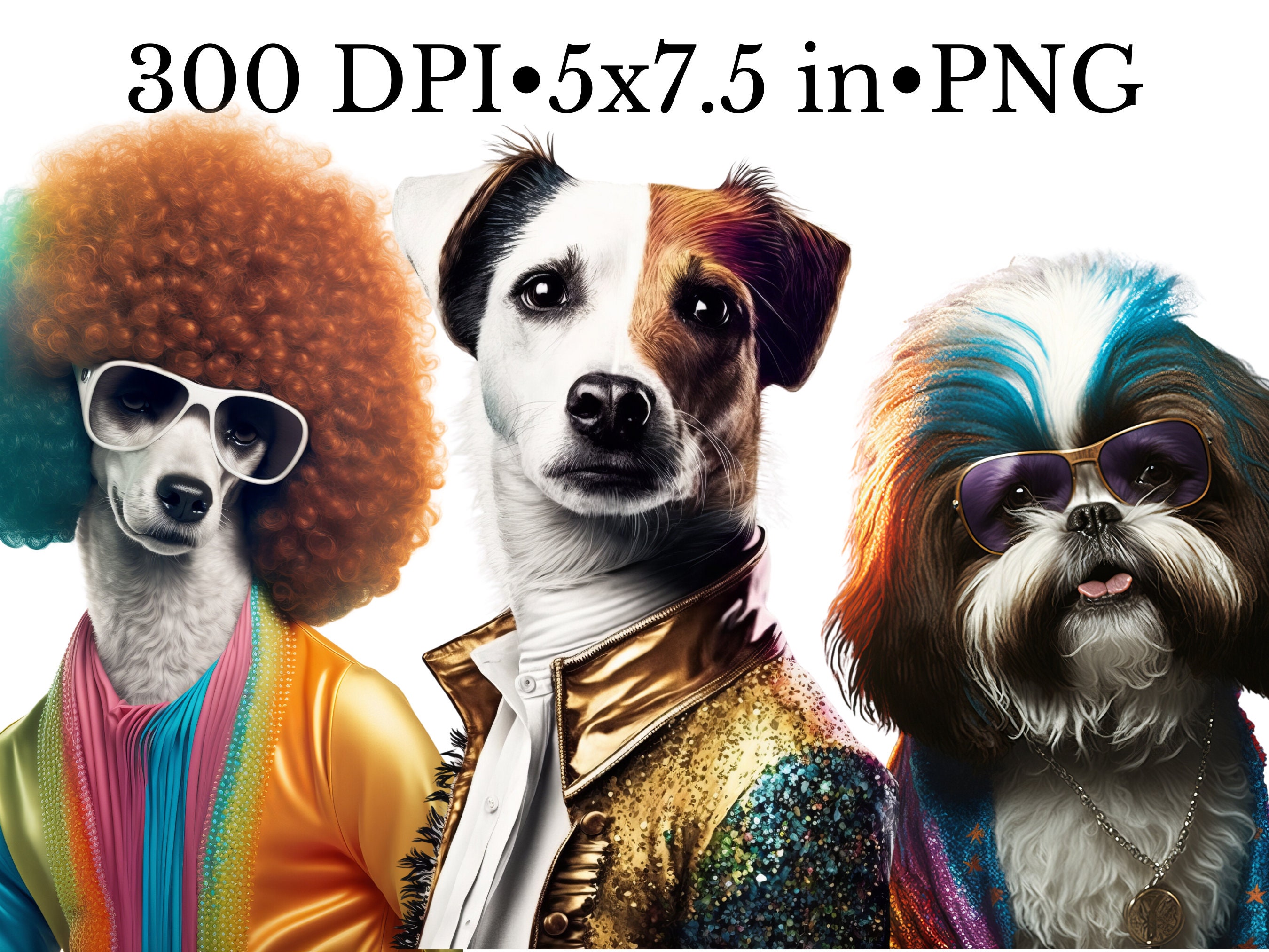 Disco Dog Clipart Bundle, 1970's Watercolor Art Animal PNG Digital ...