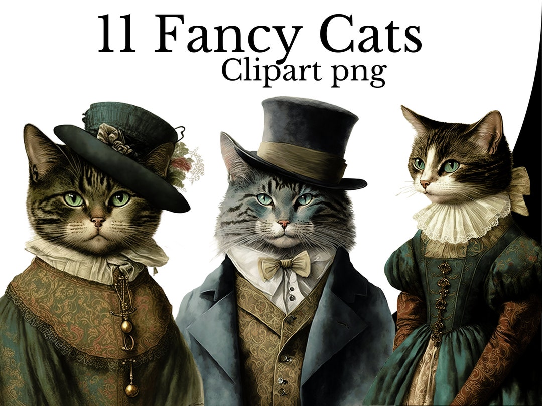 Fancy Cat Clipart Bundle Watercolor Art Human Animal PNG - Etsy