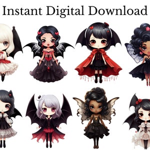 Vampire Fairy Clipart Bundle, Digital Goth Girl, Halloween Butterfly ...