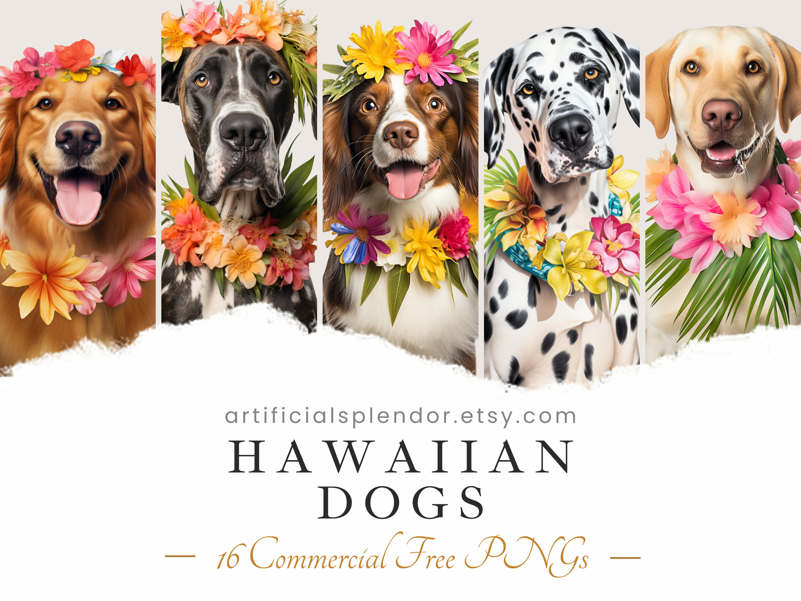 Hawaiian Dog Clipart Bundle, Floral Dog Digital Art, Human Animal PNG ...