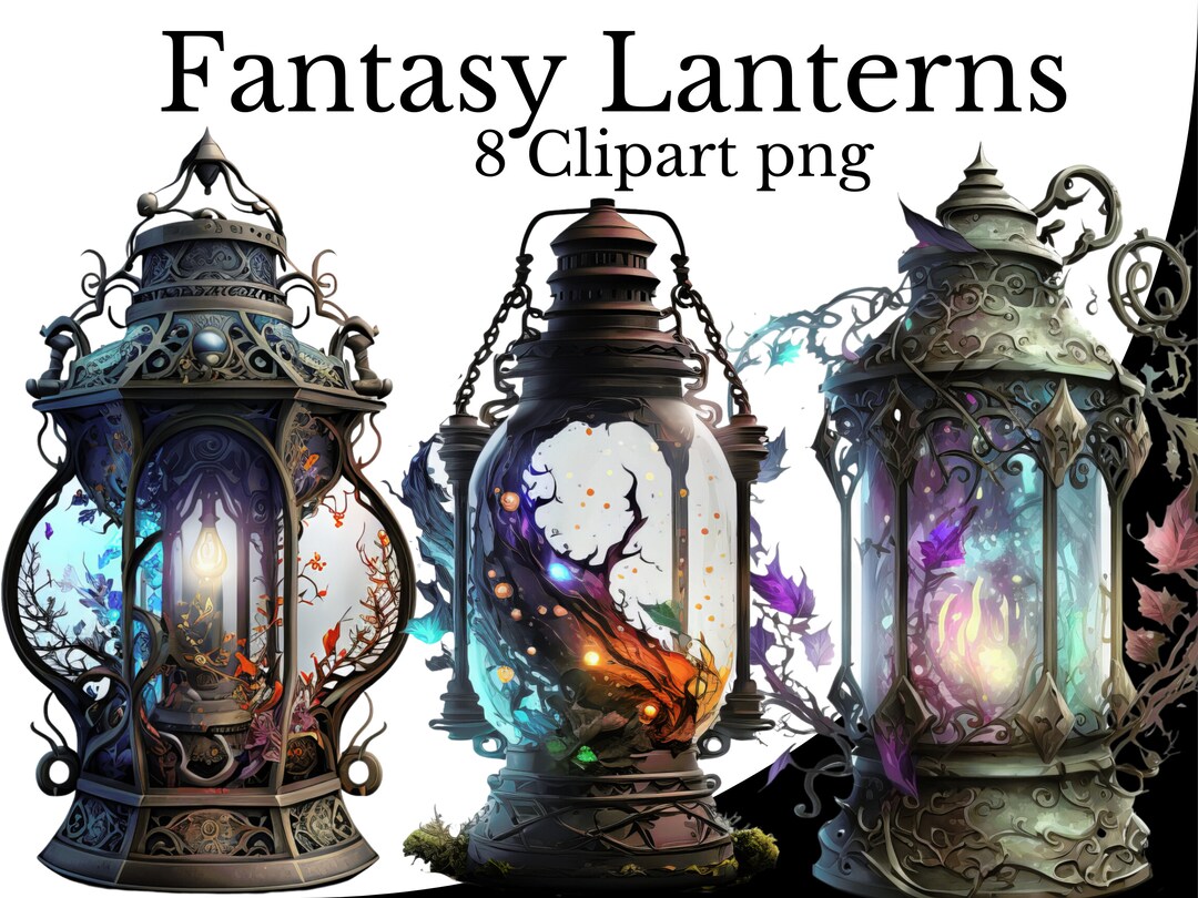 Fantasy Lanterns Clipart Bundle, Watercolor PNG, RPG Item Art, Transparent Background, Wizard ...