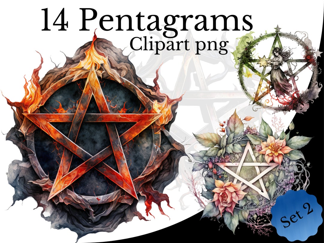 Pentagram Clipart Bundle, Watercolor PNG, Star Witchcraft Art ...