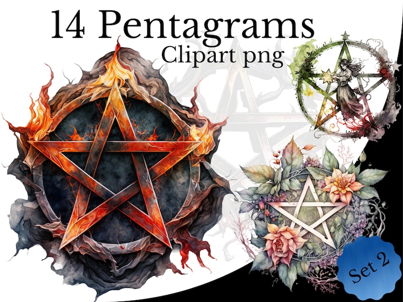 Pentagram Clipart Bundle, Watercolor PNG, Star Witchcraft Art ...