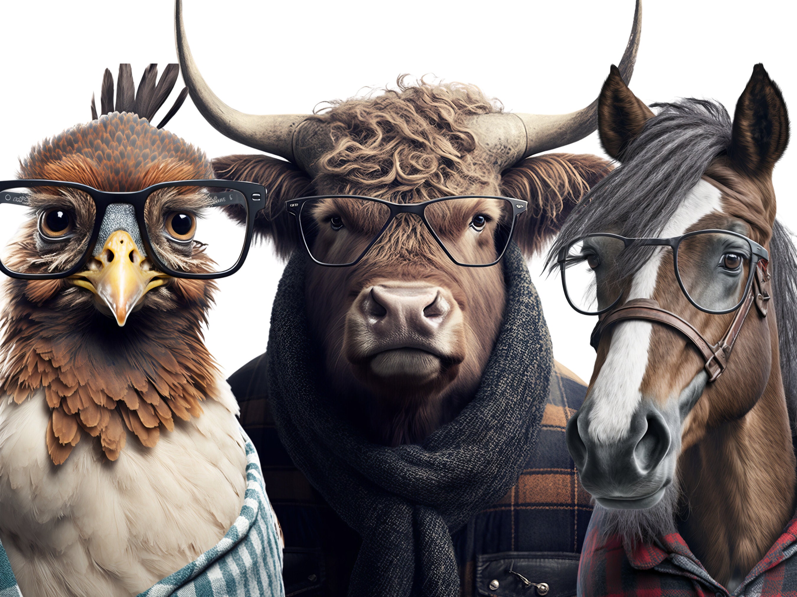 Hipster Farm Animal Clipart Bundle Watercolor Art Human - Etsy