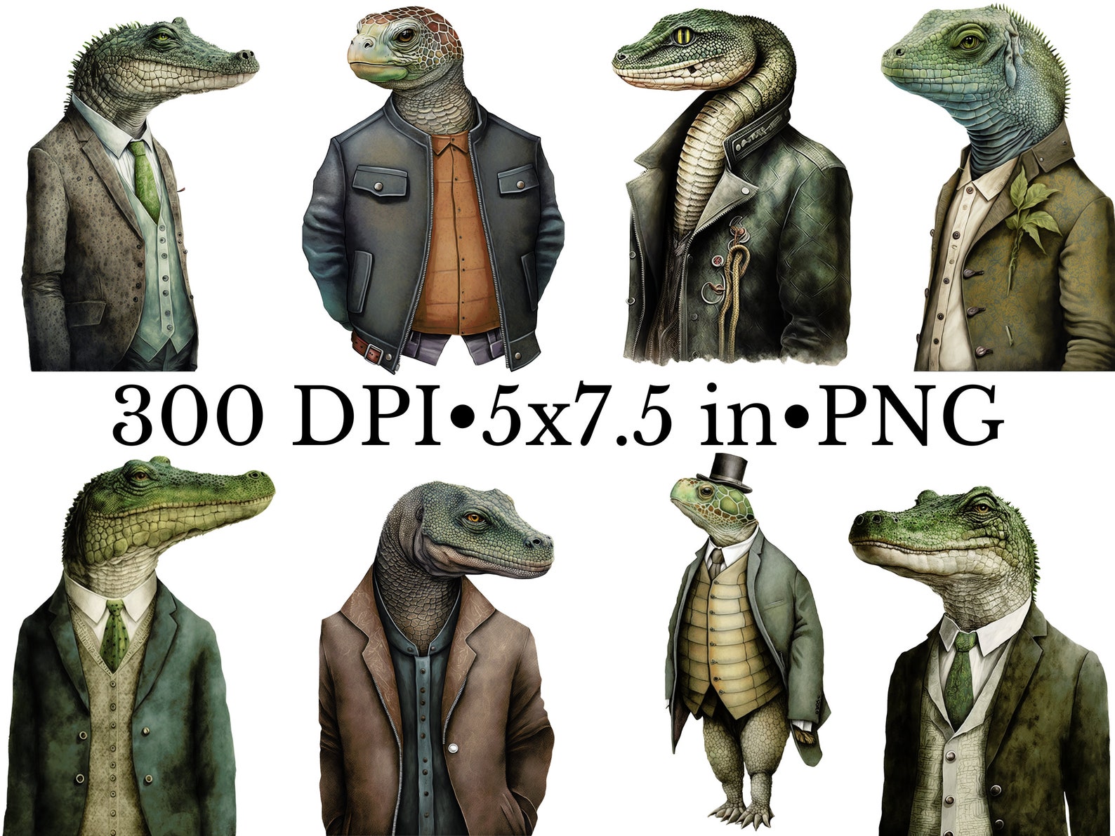 Reptile Portrait Clipart Bundle, Watercolor Art, Human Animal PNG ...
