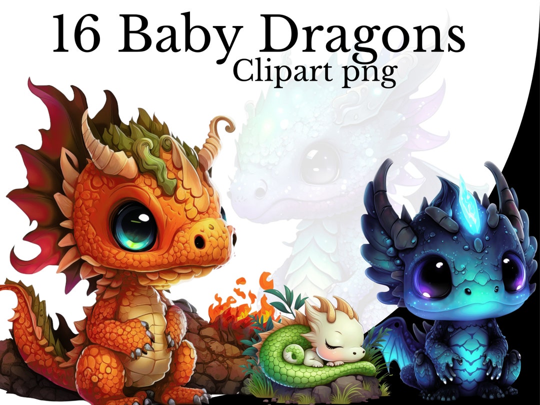 Baby Dragon Clipart Bundle, Watercolor Art, Fantasy Cute Dragon PNG ...