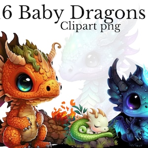 Baby Dragon Clipart Bundle, Watercolor Art, Fantasy Cute Dragon PNG ...