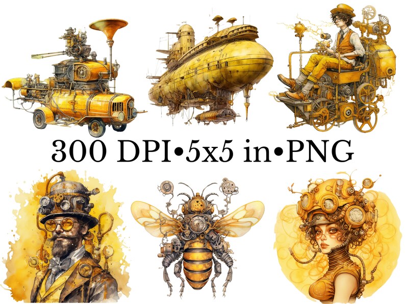 Honey Yellow Steampunk Clipart Bundle Gold Steampunk - Etsy