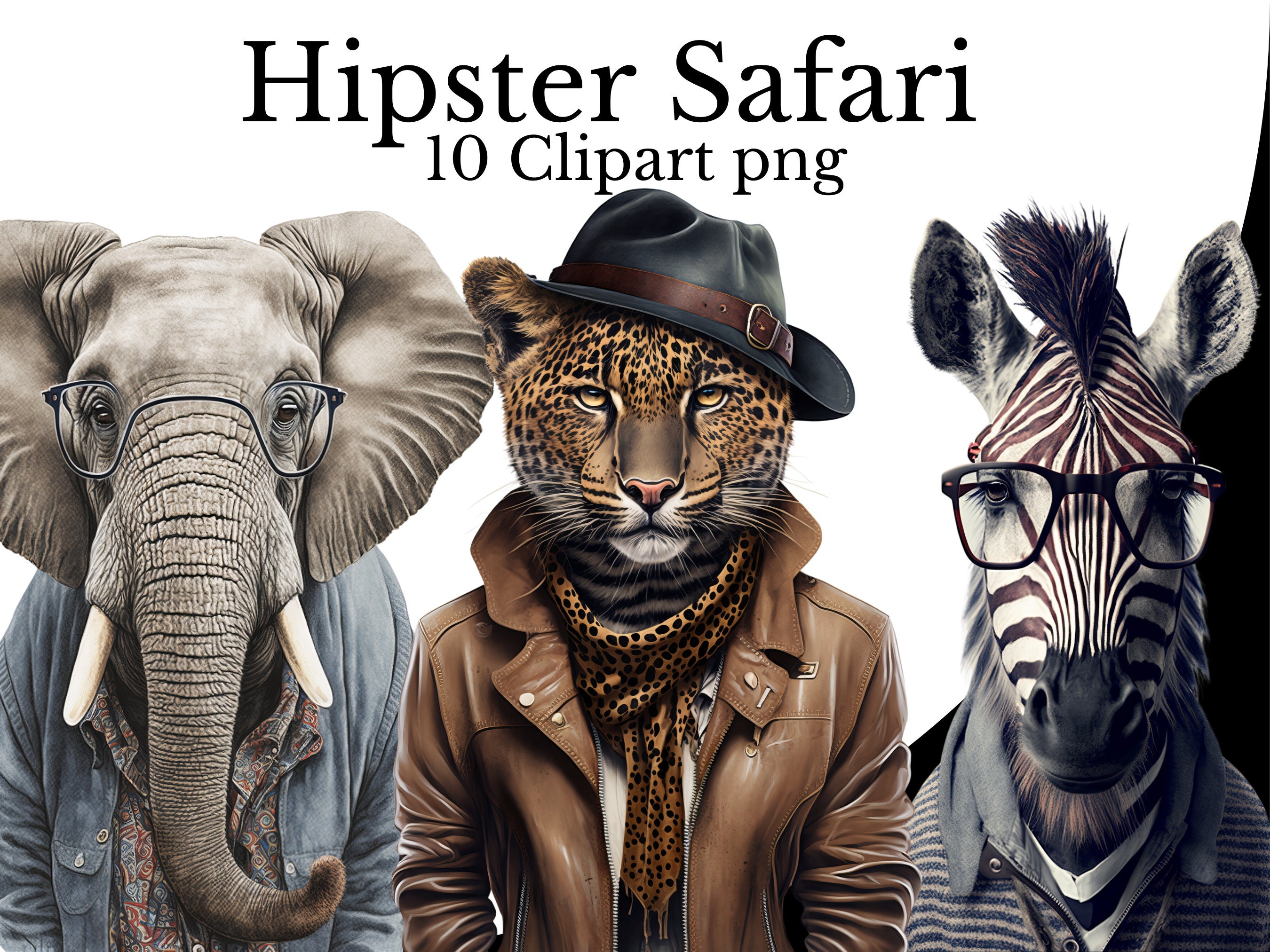 Hipster Safari Animals Clipart Bundle Watercolor Art Human - Etsy