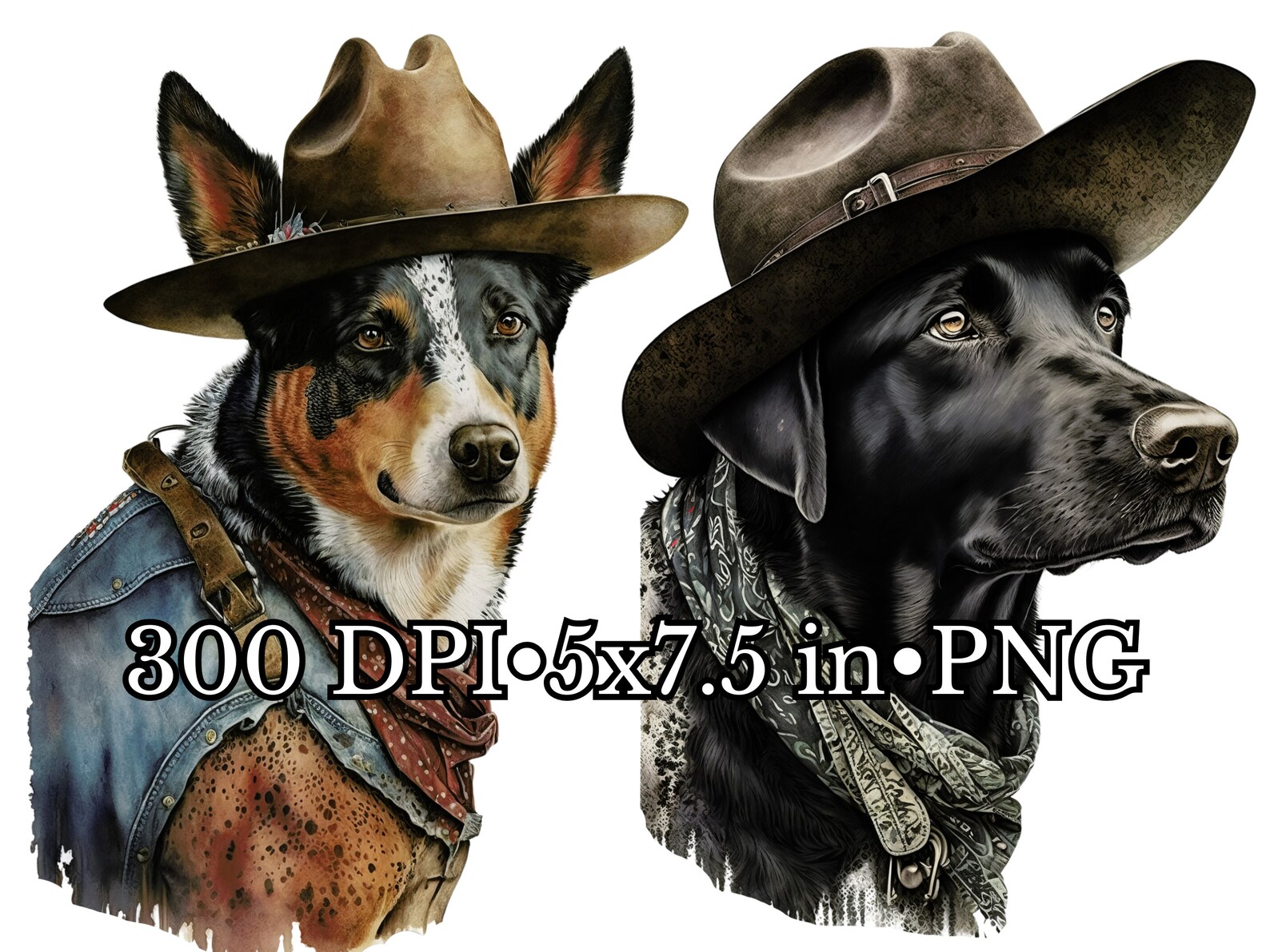 Cowboy Dog Clipart Bundle, Watercolor Art, Human Animal PNG, Digital ...