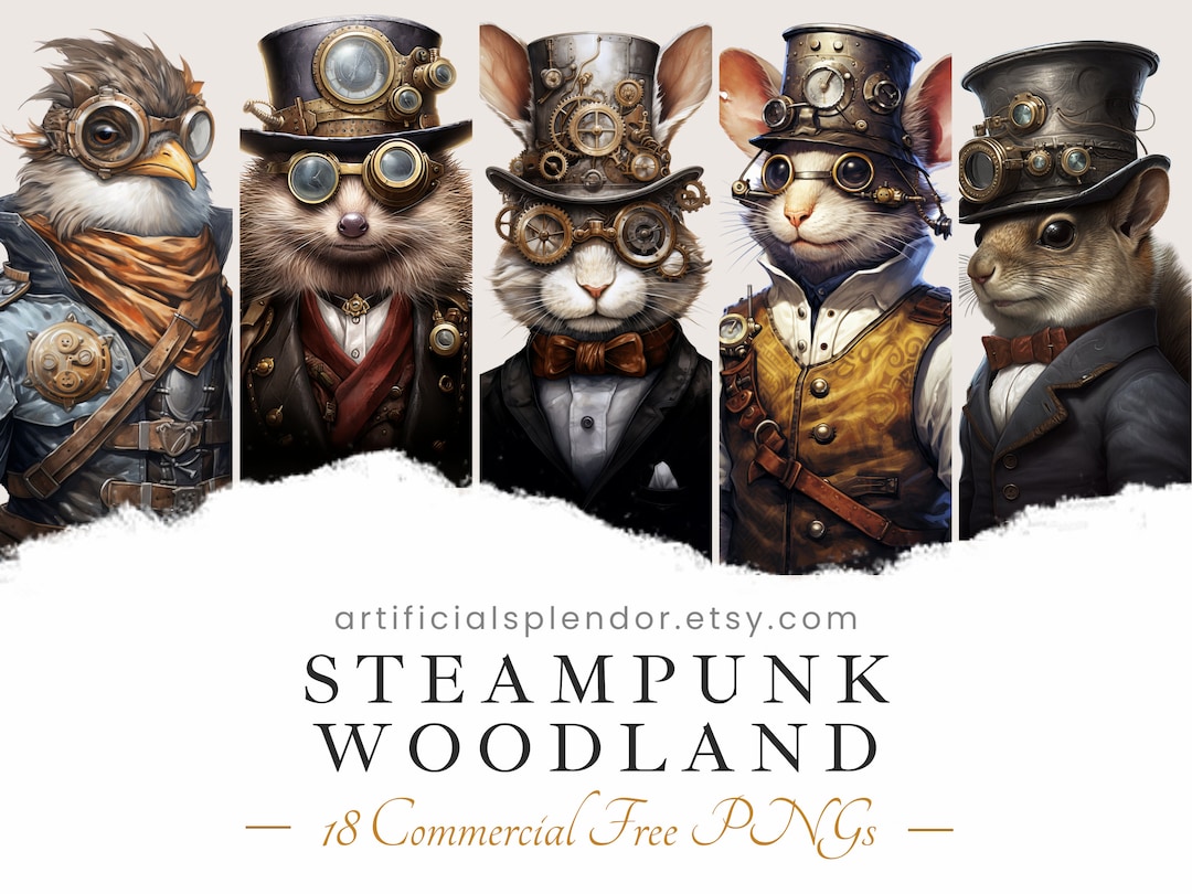 Steampunk Woodland Animal Clipart Bundle Watercolor Mouse Steampunk ...