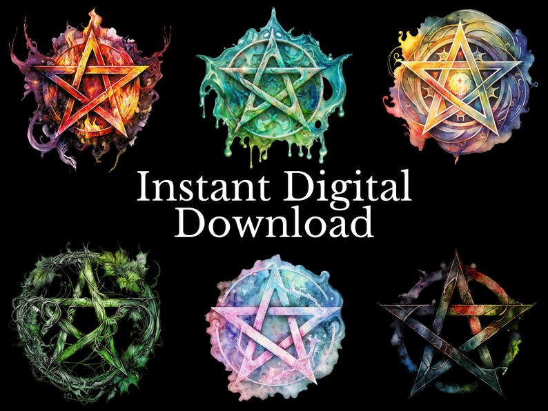 Pentagram Clipart Bundle, Watercolor PNG, Star Witchcraft Art ...