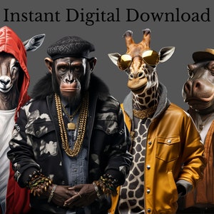Hip Hop Animal Clipart Bundle Safari Animals Art Rap Musician PNG ...