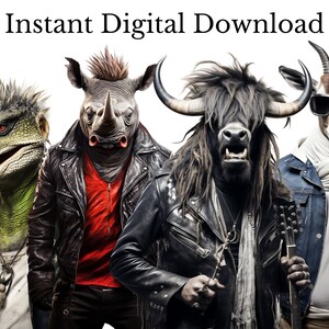 Rockstar Animal Clipart Bundle Safari Animals Art Musician Elephant PNG ...