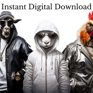 Hip Hop Farm Animal Clipart Bundle Watercolor Animal Human Gangster ...