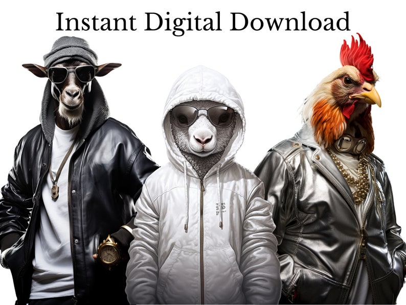 Hip Hop Farm Animal Clipart Bundle Watercolor Animal Human Gangster ...