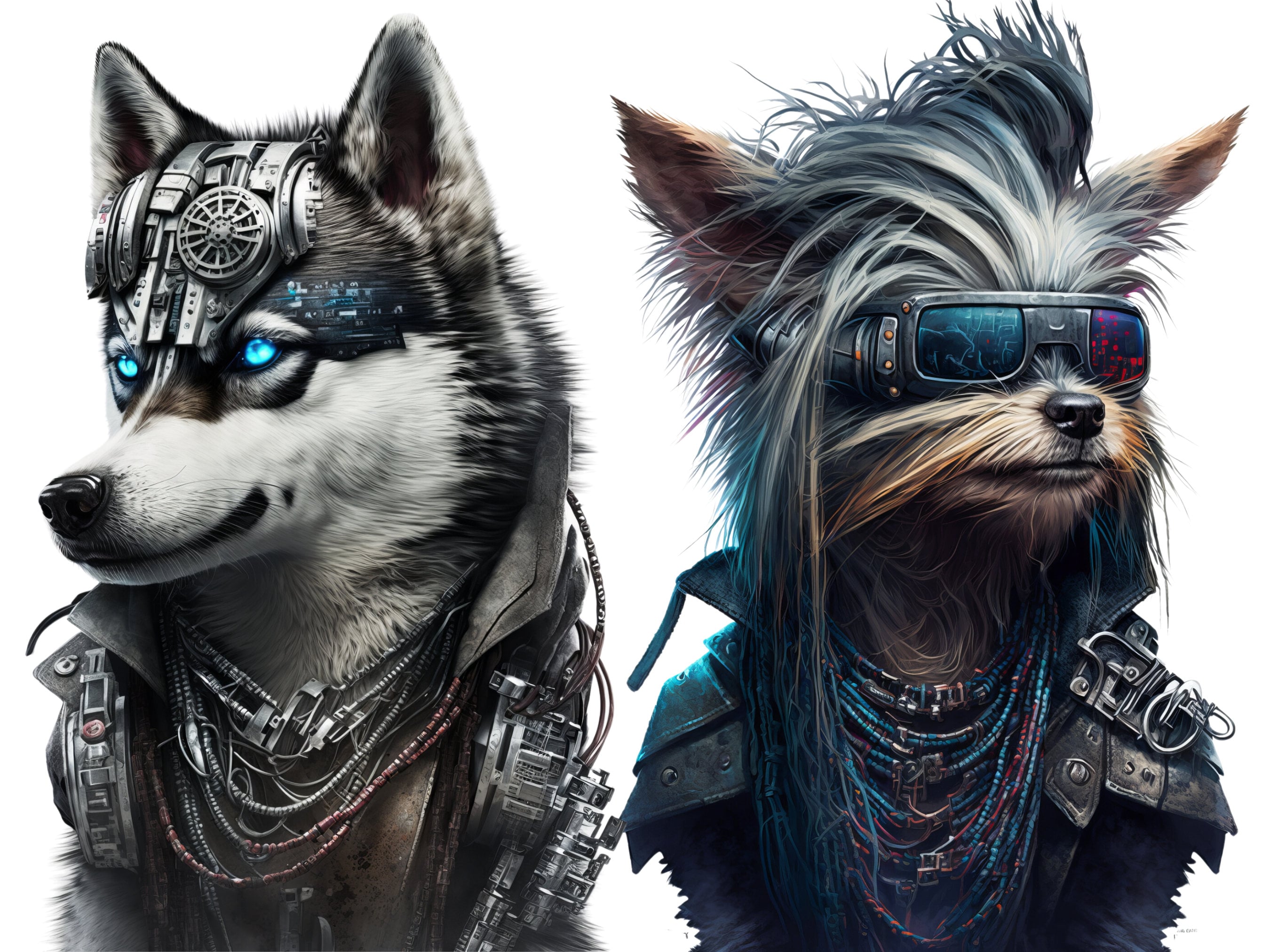 Cyberpunk Dog Clipart Bundle, Sci-fi Animal PNG, Watercolor Art Digital ...