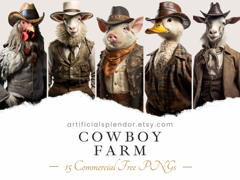 Cowboy Farm Animal Clipart Bundle Country Western Animal Art Farm PNG ...