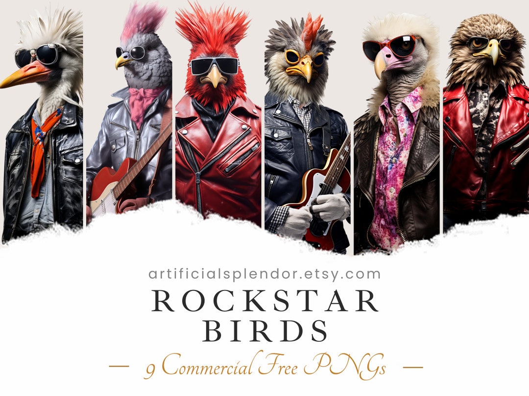 Rockstar Bird Clipart Bundle, Cardinal Art, Human Animal PNG, Digital ...