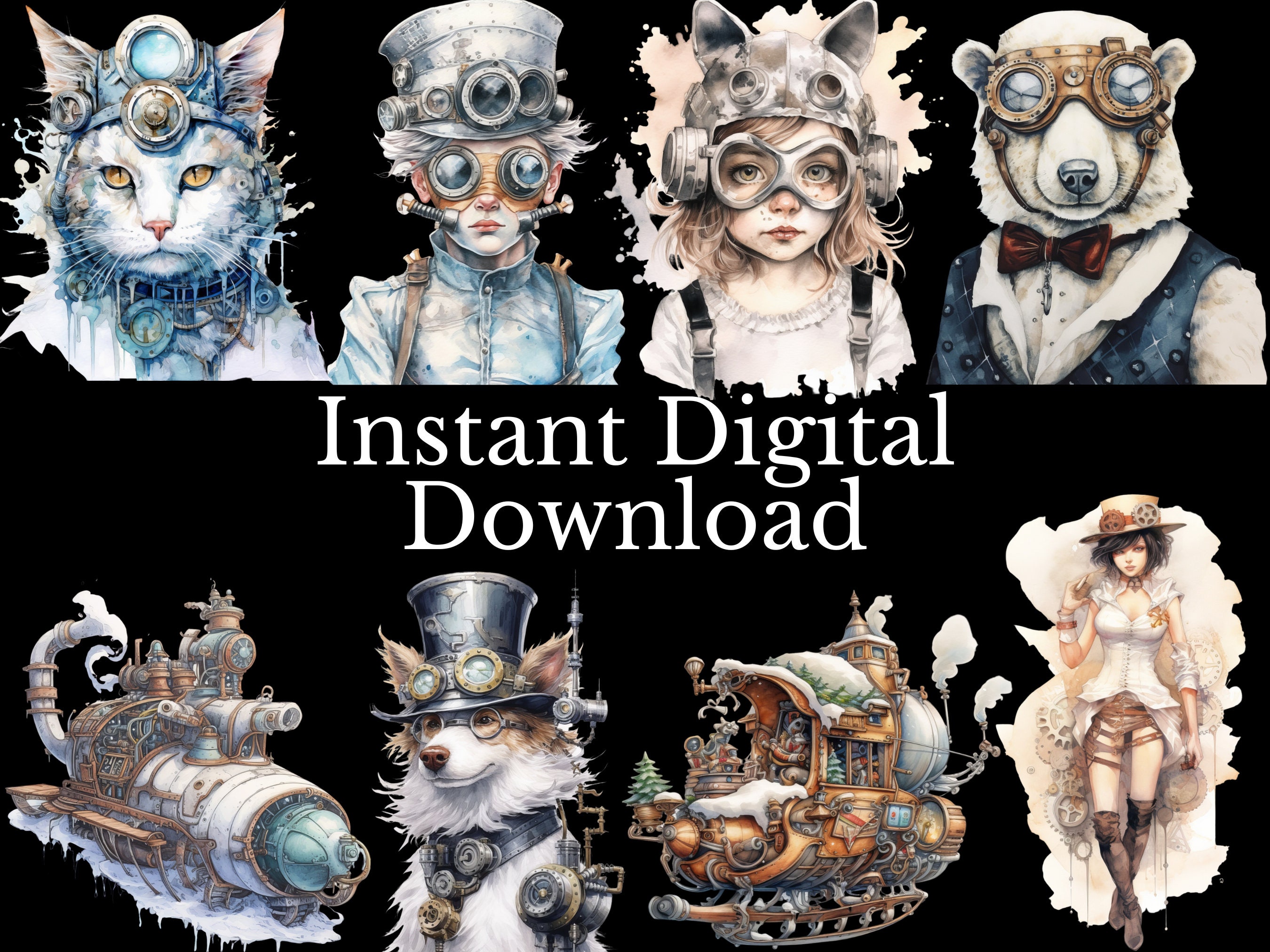 Snow Steampunk Clipart Bundle White Steampunk Winter - Etsy
