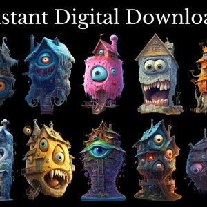 Monster Houses Clipart Bundle, Digital CGI Watercolor Art, Haunted ...