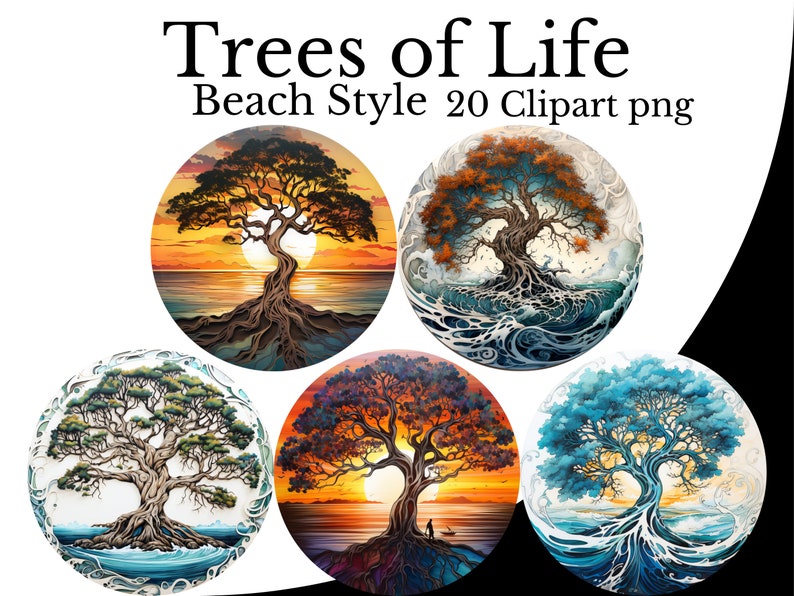 Tree of Life beach Style Clipart Bundle, Watercolor PNG, Ocean Coast ...