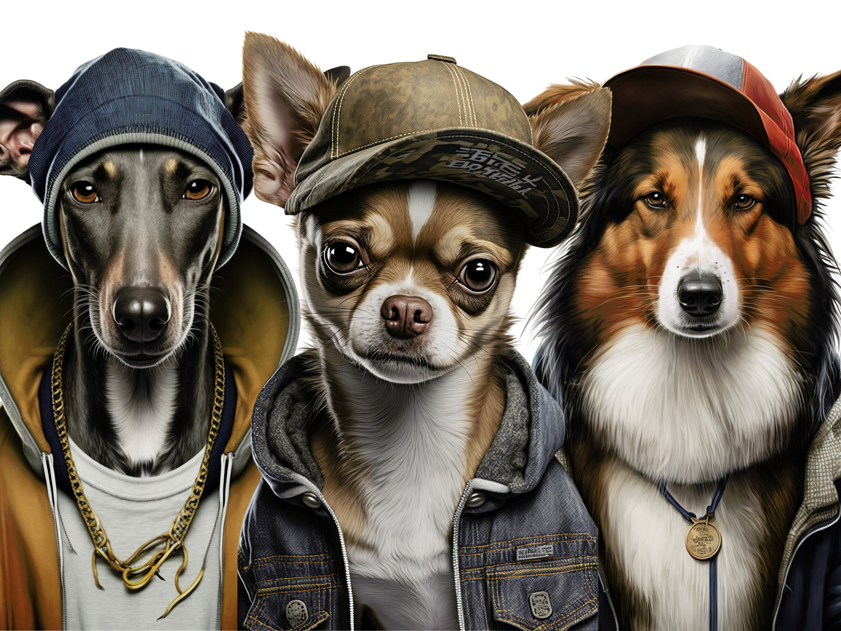 Hip Hop Dog Clipart Bundle, Watercolor Art, Human Animal PNG, Digital ...