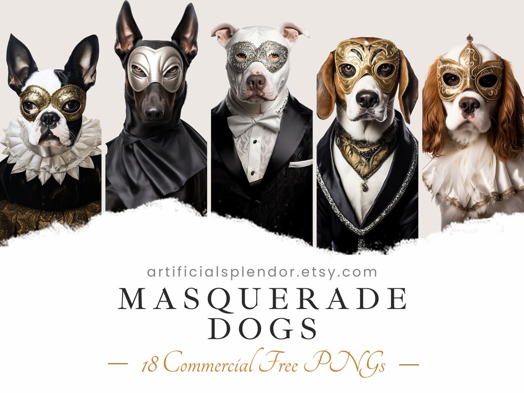 Masquerade Dog Clipart Bundle, Masked Dog Art, Victorian Ball Animal ...