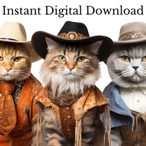 Cowboy Cat Clipart Bundle Country Western Animal PNG Wild West Digital ...