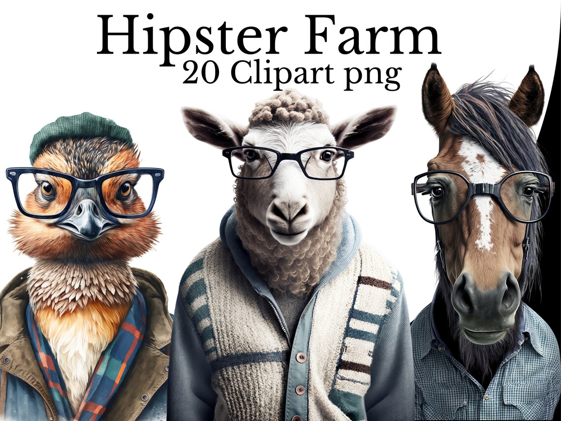 Hipster Farm Animal Clipart Bundle Watercolor Art Human - Etsy