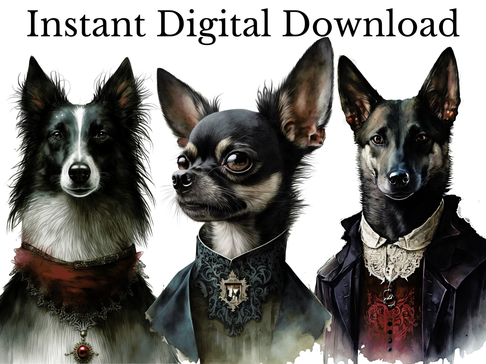 Gothic Dog Clipart Bundle, Watercolor Art, Human Animal PNG, Digital ...
