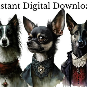 Gothic Dog Clipart Bundle, Watercolor Art, Human Animal PNG, Digital ...