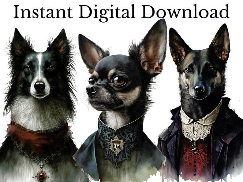 Gothic Dog Clipart Bundle, Watercolor Art, Human Animal PNG, Digital ...
