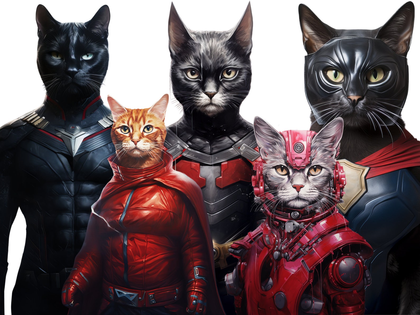 Superhero Cats Clipart Bundle Watercolor Cat Art Funny Animal PNG ...