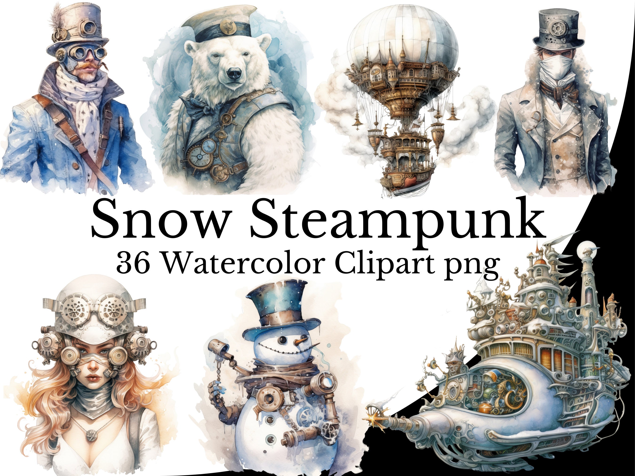 Snow Steampunk Clipart Bundle White Steampunk Winter - Etsy