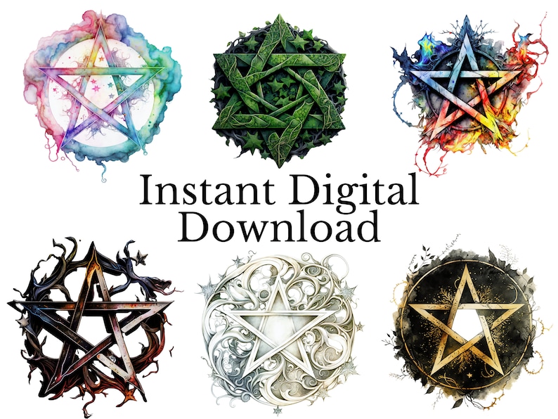 Pentagram Clipart Bundle, Watercolor PNG, Star Witchcraft Art ...