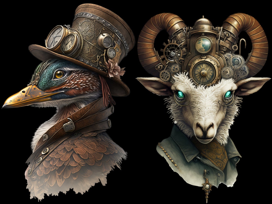 Steampunk Farm Animal Clipart Bundle Pngs With Transparent - Etsy