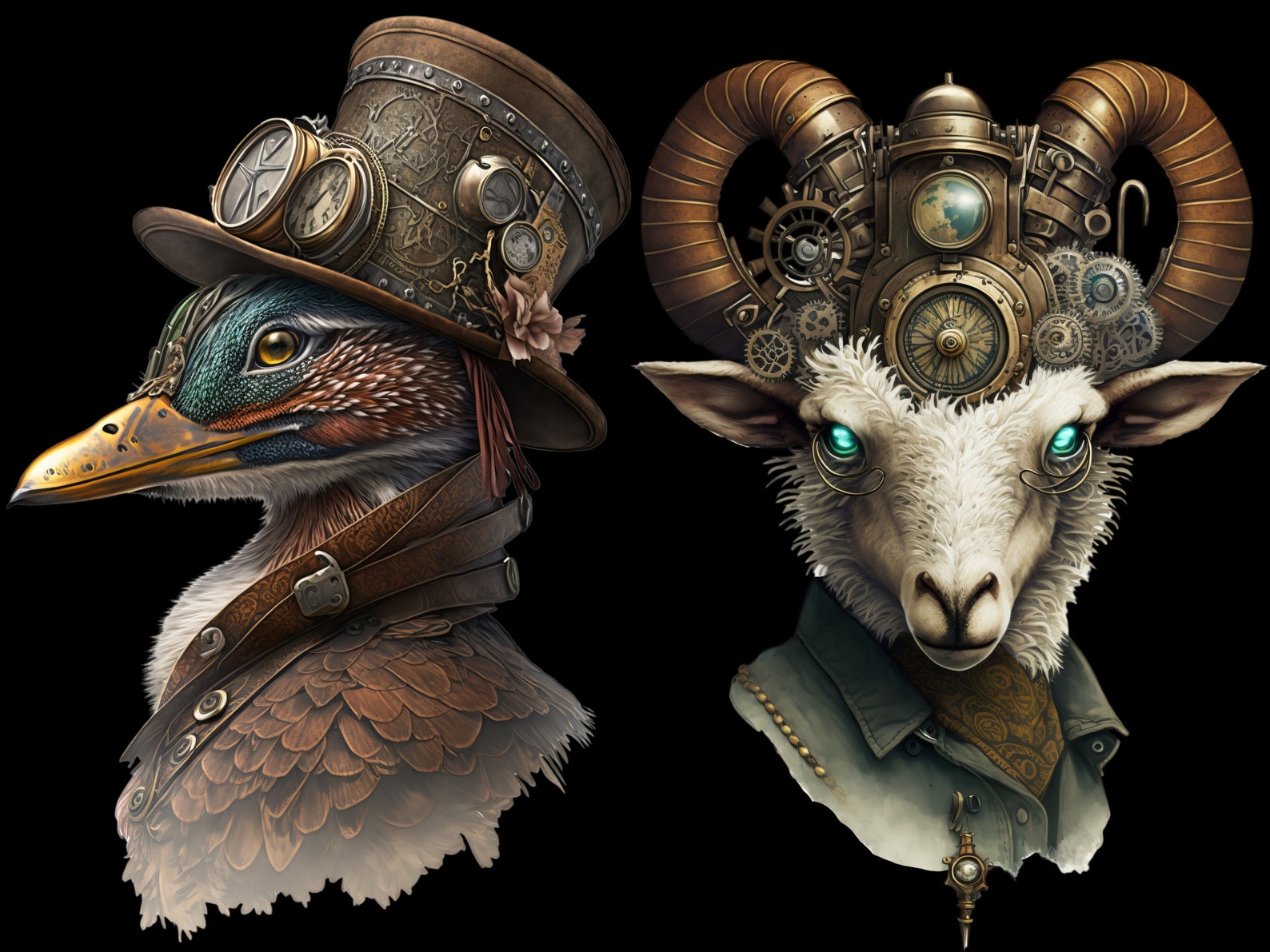 Steampunk Farm Animal Clipart Bundle Pngs With Transparent - Etsy