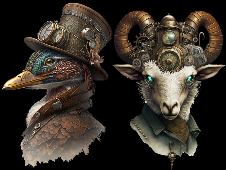 Steampunk Farm Animal Clipart Bundle Pngs With Transparent - Etsy