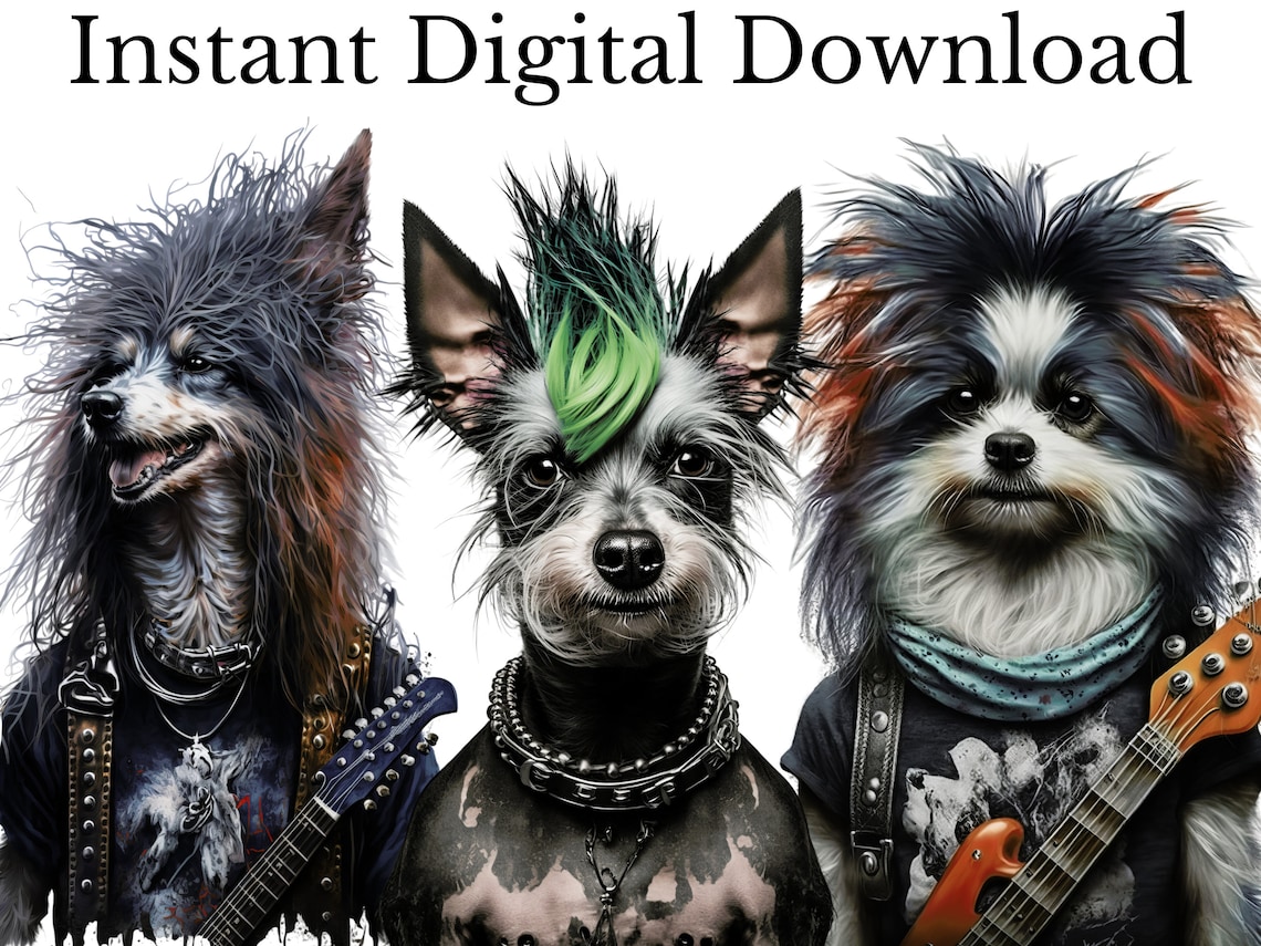 Rockstar Dog Clipart Bundle, Watercolor Art, Human Animal PNG, Digital ...