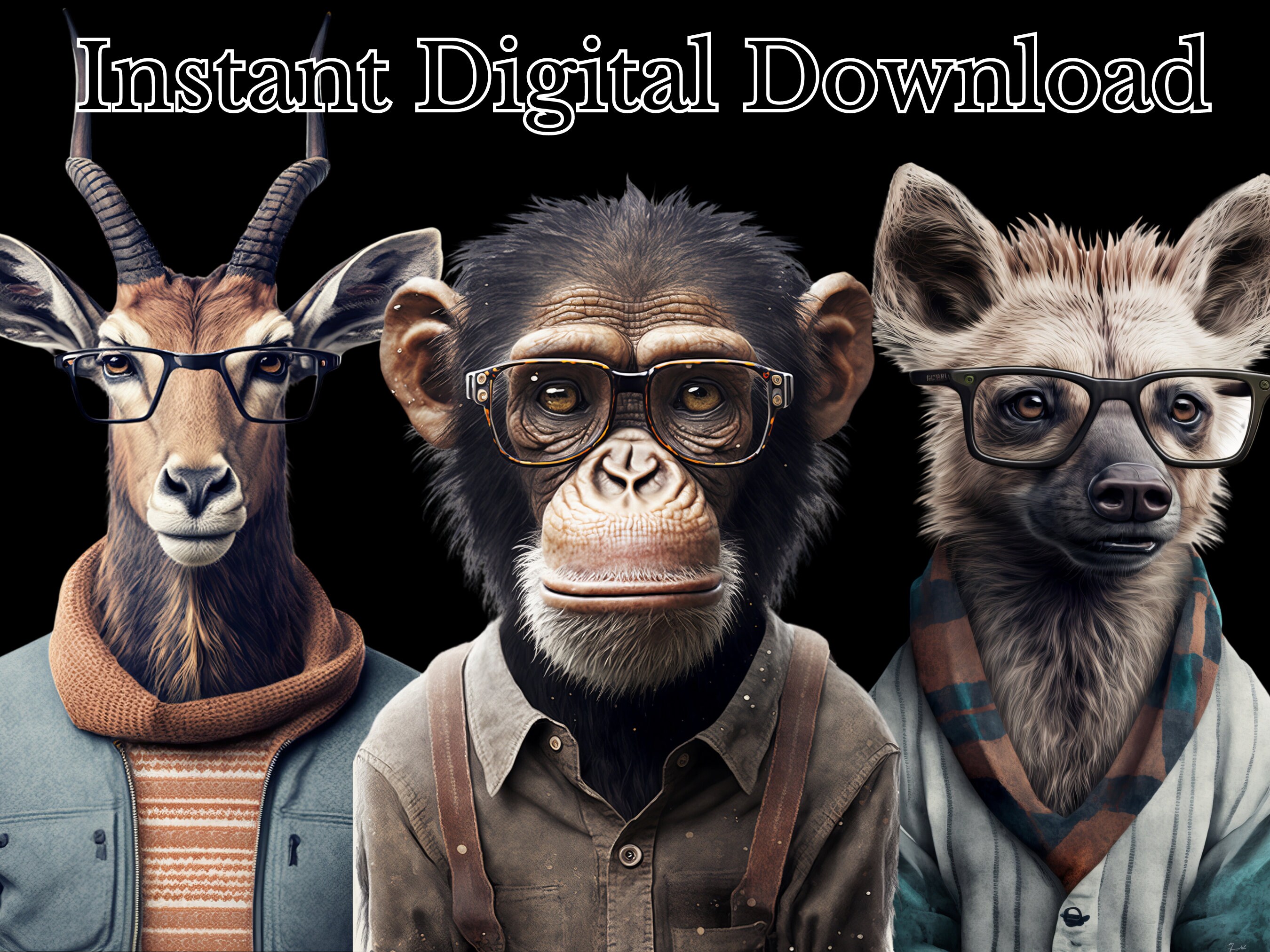 Hipster Safari Animals Clipart Bundle Watercolor Art Human - Etsy